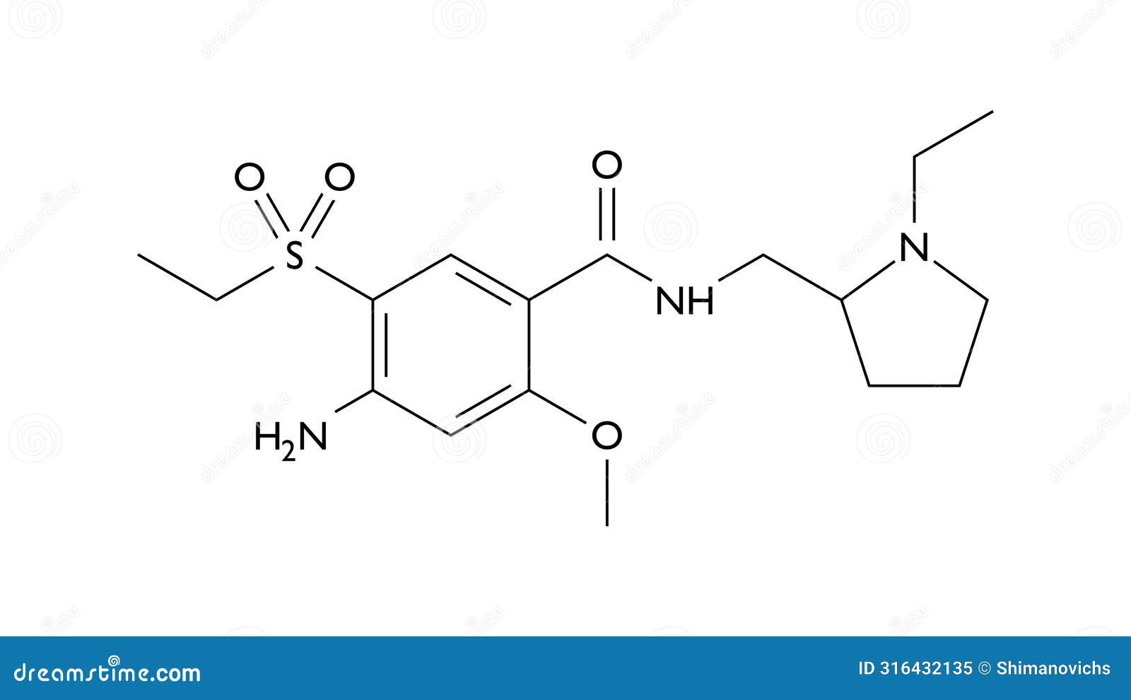 Amisulpride Molecule, Structural Chemical Formula, Ball-and-stick Model ...