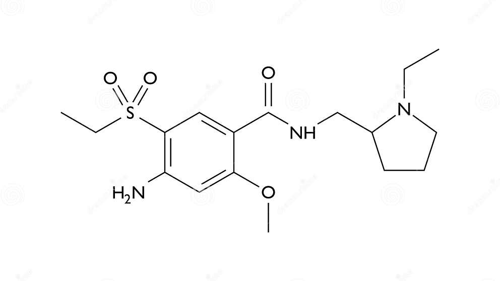 Amisulpride Molecule, Structural Chemical Formula, Ball-and-stick Model ...