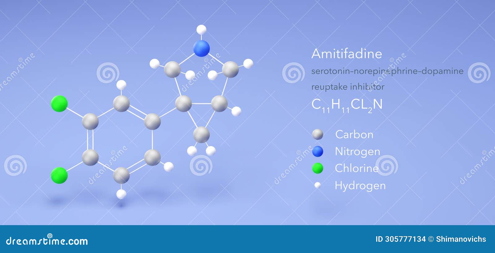 Amitifadine Molecule, Molecular Structures, Eb-1010, 3d Model ...