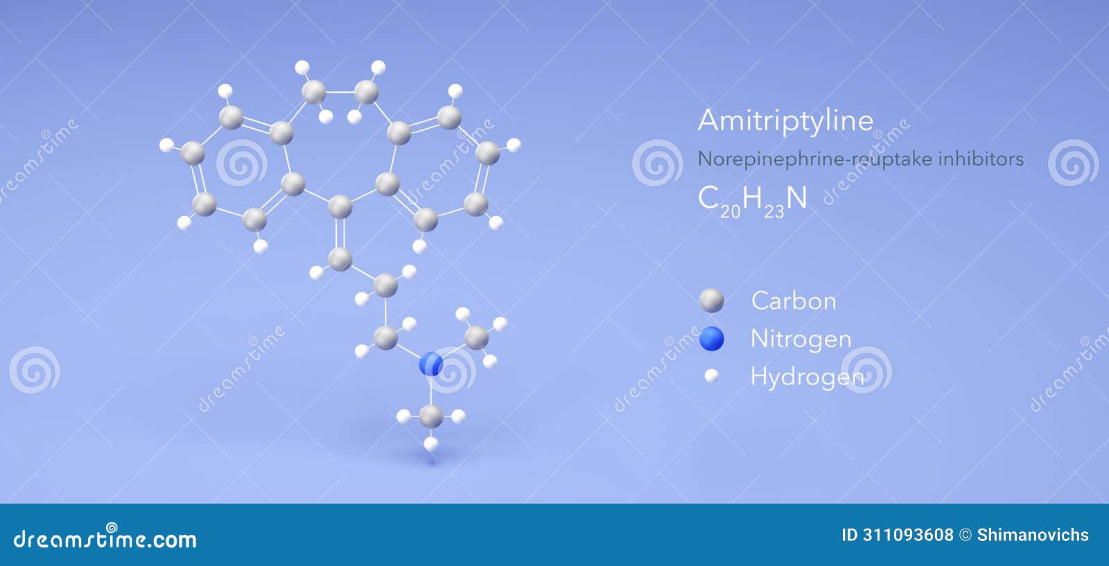 Amitriptyline Molecule, Molecular Structures, Dopamine Antagonists, 3d ...