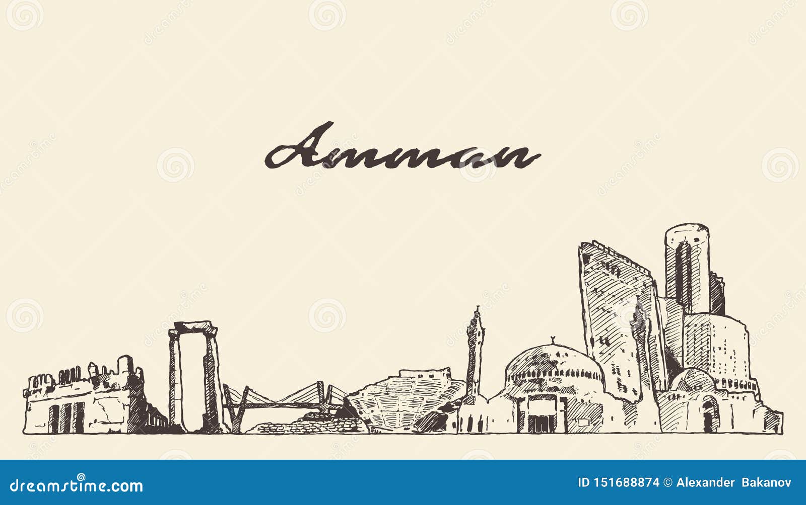 Amman Skyline Horizontal Banner. Vector Illustration | CartoonDealer ...