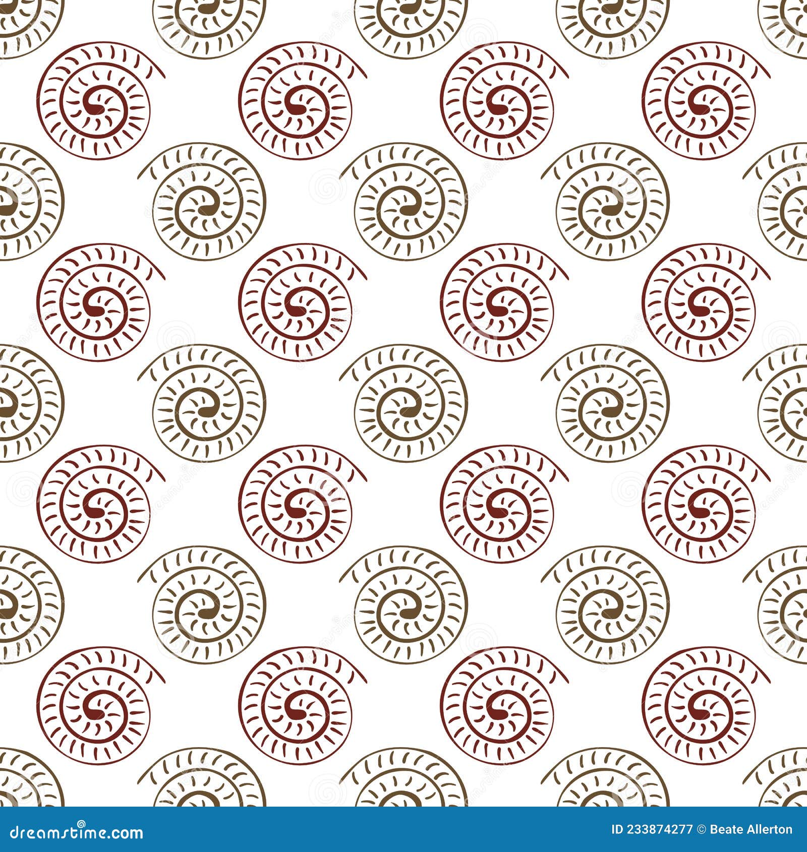 Ammonite Vector Seamless Pattern Background. Hand Drawn Ribbed Spiral ...