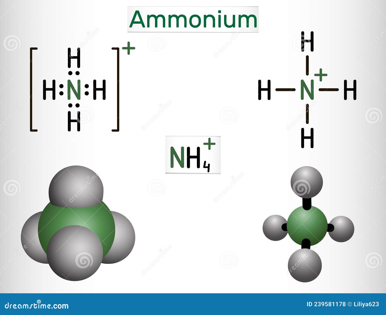 Ammonium Cation, Azanium Molecule. it is Positively Charged Polyatomic ...