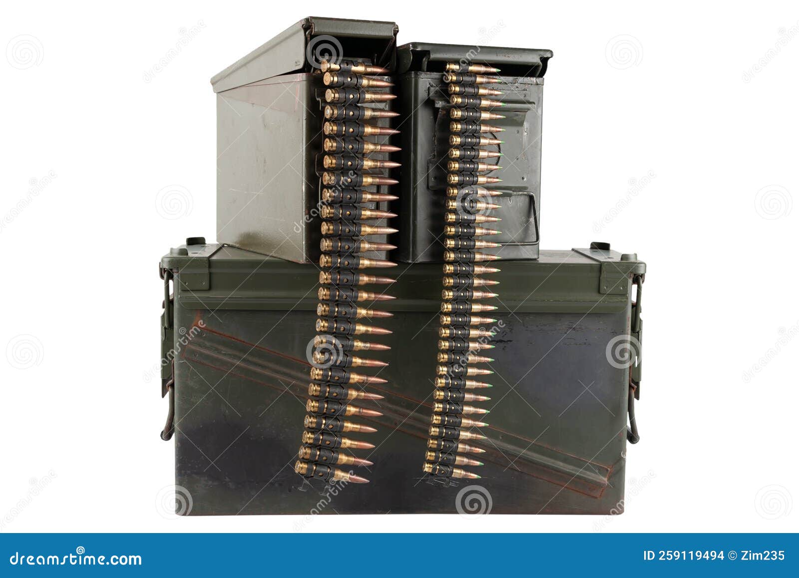 Ammunition Belt with Cartridges in Ammunition Boxes Stock Photo - Image ...