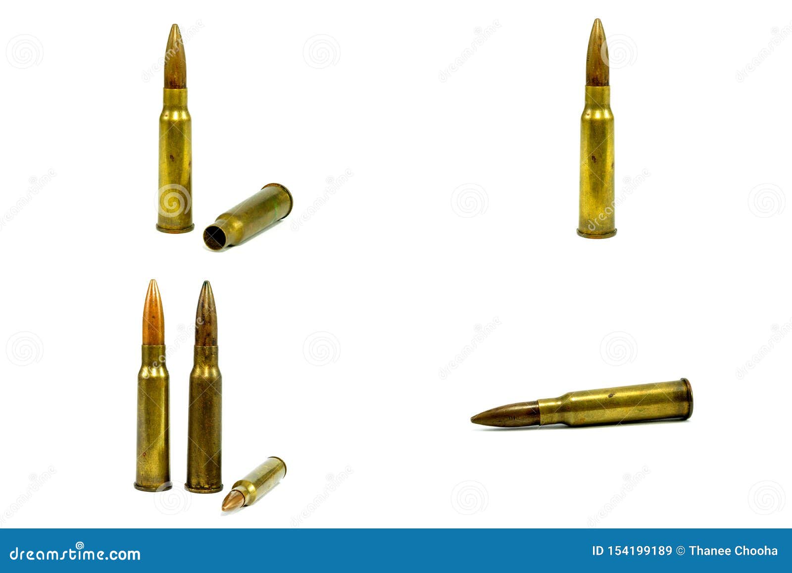 Ammunition on White Background. a Group Bullets for a Gun Isolated on ...
