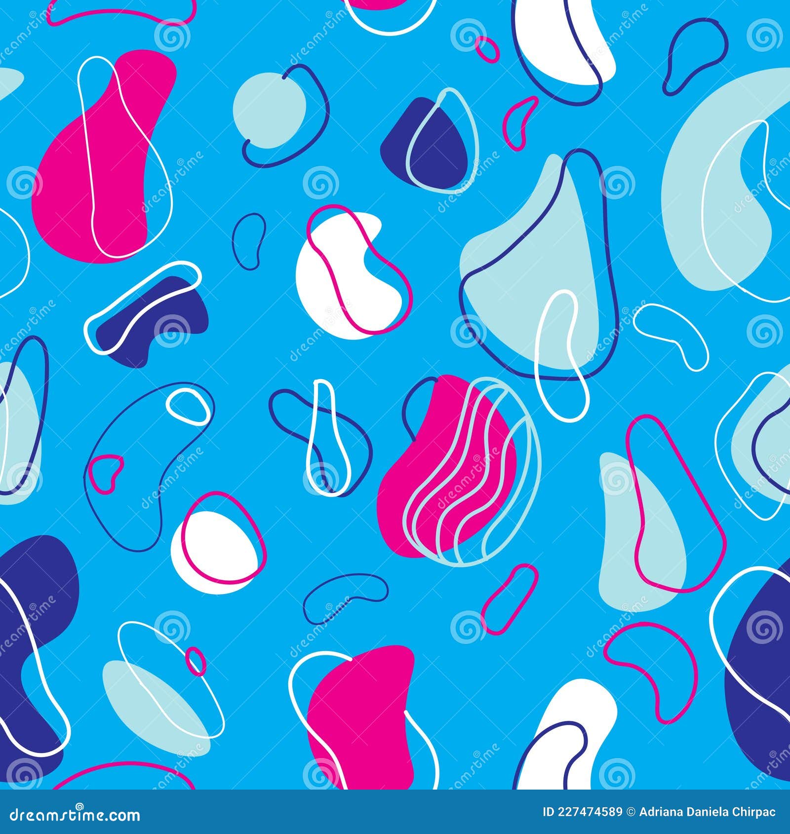 Amoeba Seamless Pattern in Bright Blues and Pink Colors. Repeat ...