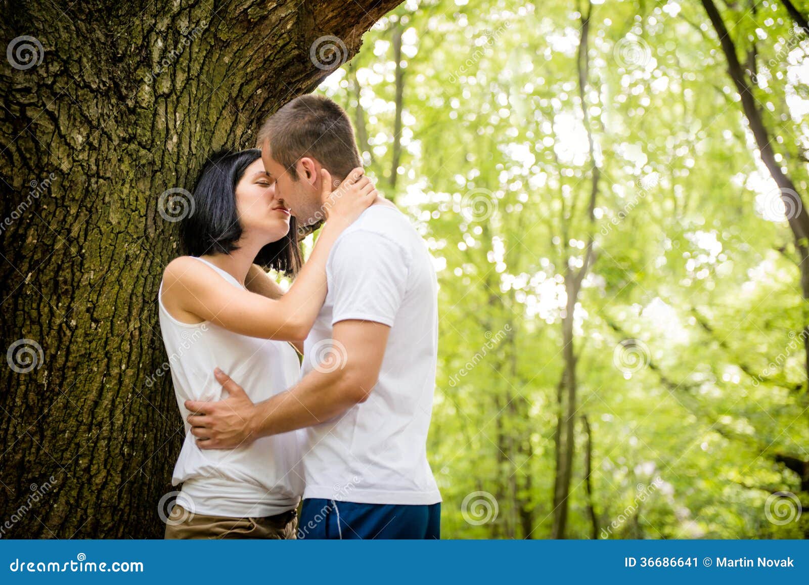 Amor - beso en bosque imagen de archivo. Imagen de lazo - 36686641