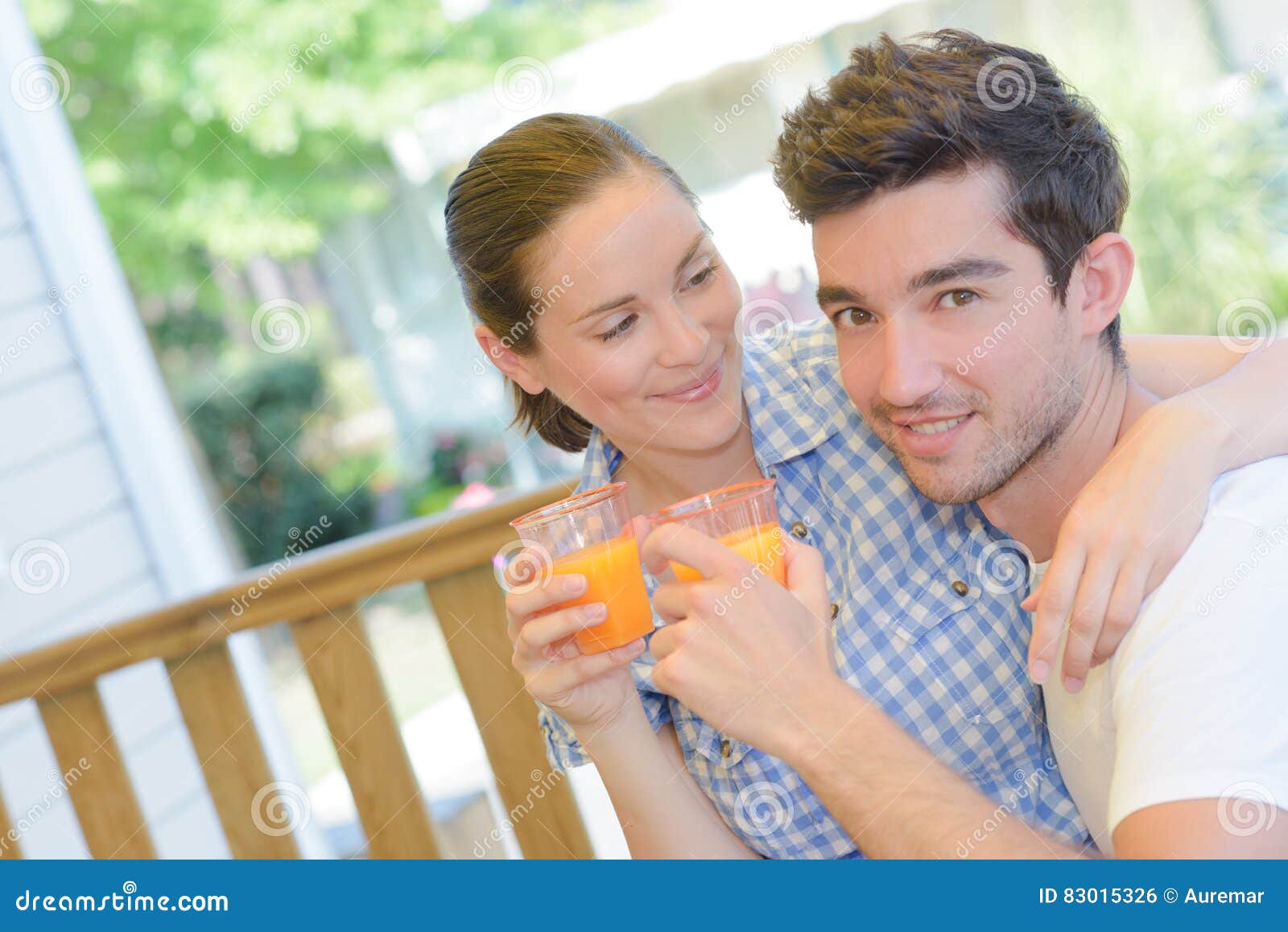 Amorous Couple with Glasses Juice Stock Photo - Image of young ...