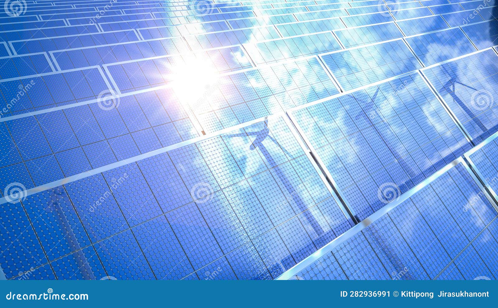 Amount of Solar Panels with Flare of Light Stock Illustration ...