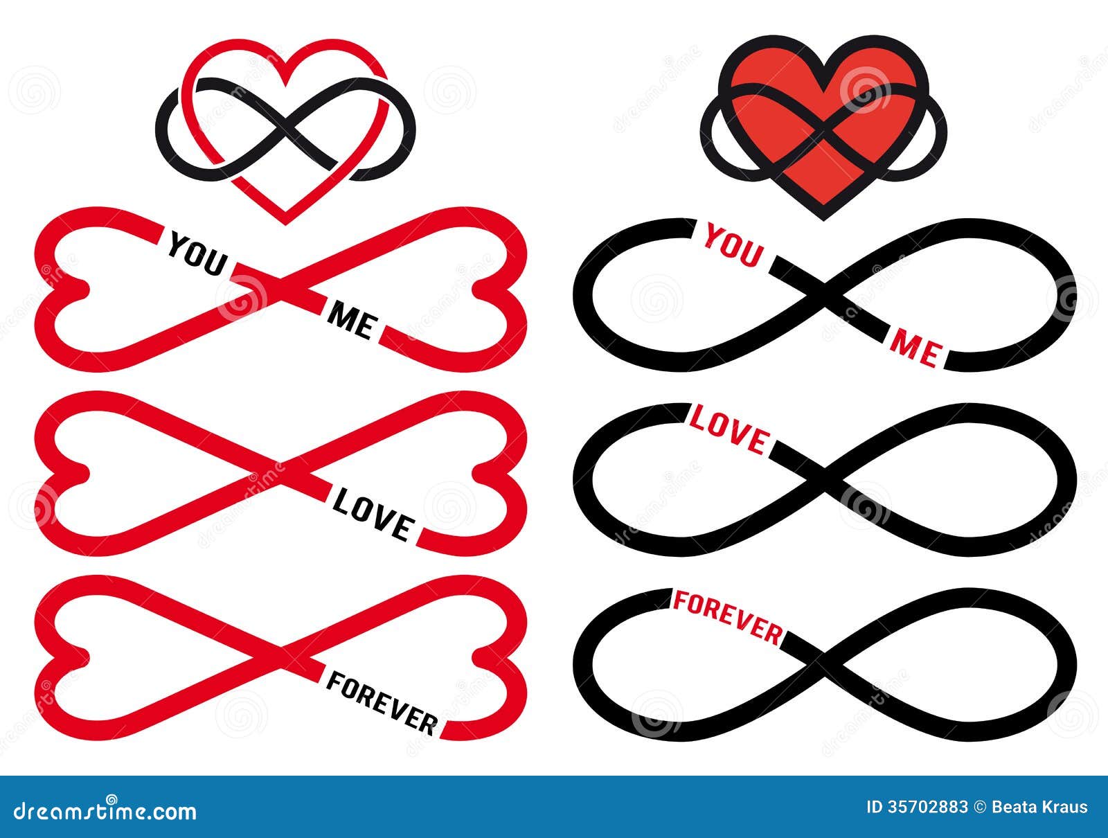 Amour Interminable, Coeurs Rouges D'infini, Ensemble De Vecteur ...