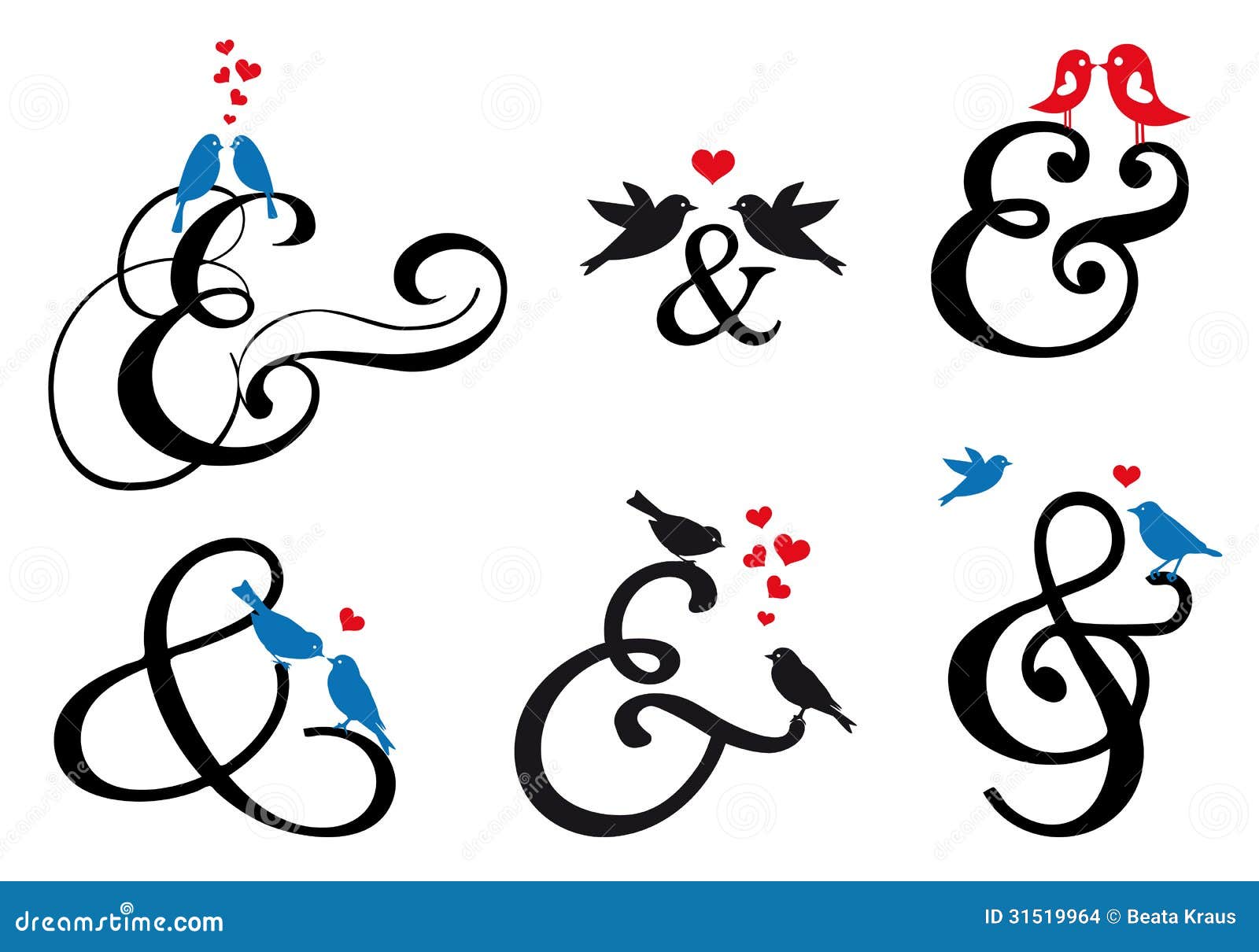 Ampersand Sign with Birds, Vector Set Stock Vector - Illustration of ...