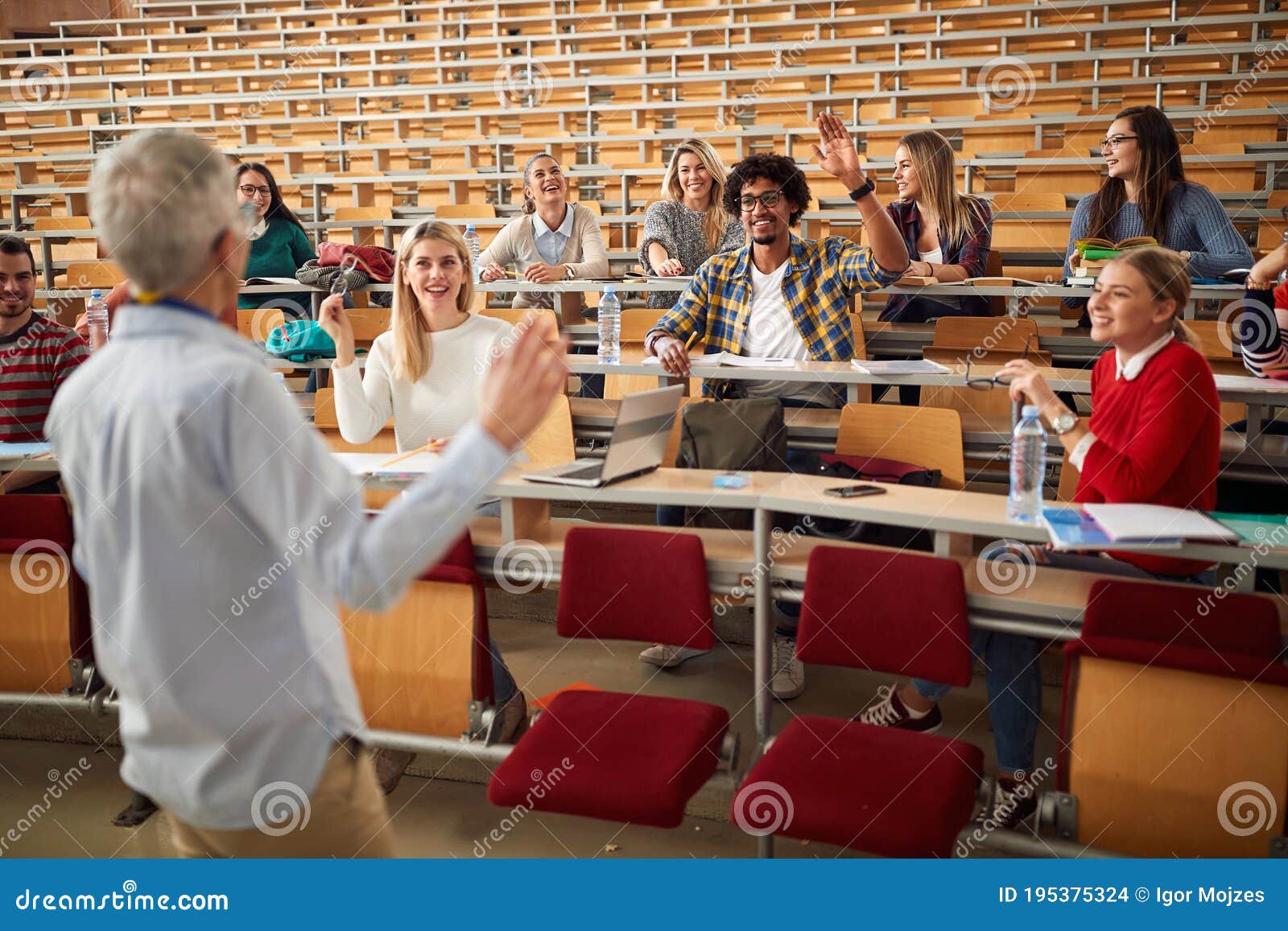 Amphitheater with Group of Students and Teacher Stock Photo - Image of ...