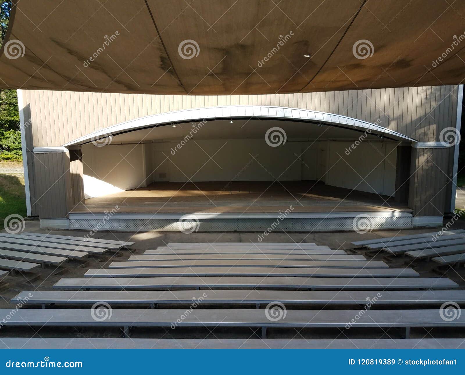 Amphitheater with Metal Seating or Benches and Stage Stock Image ...
