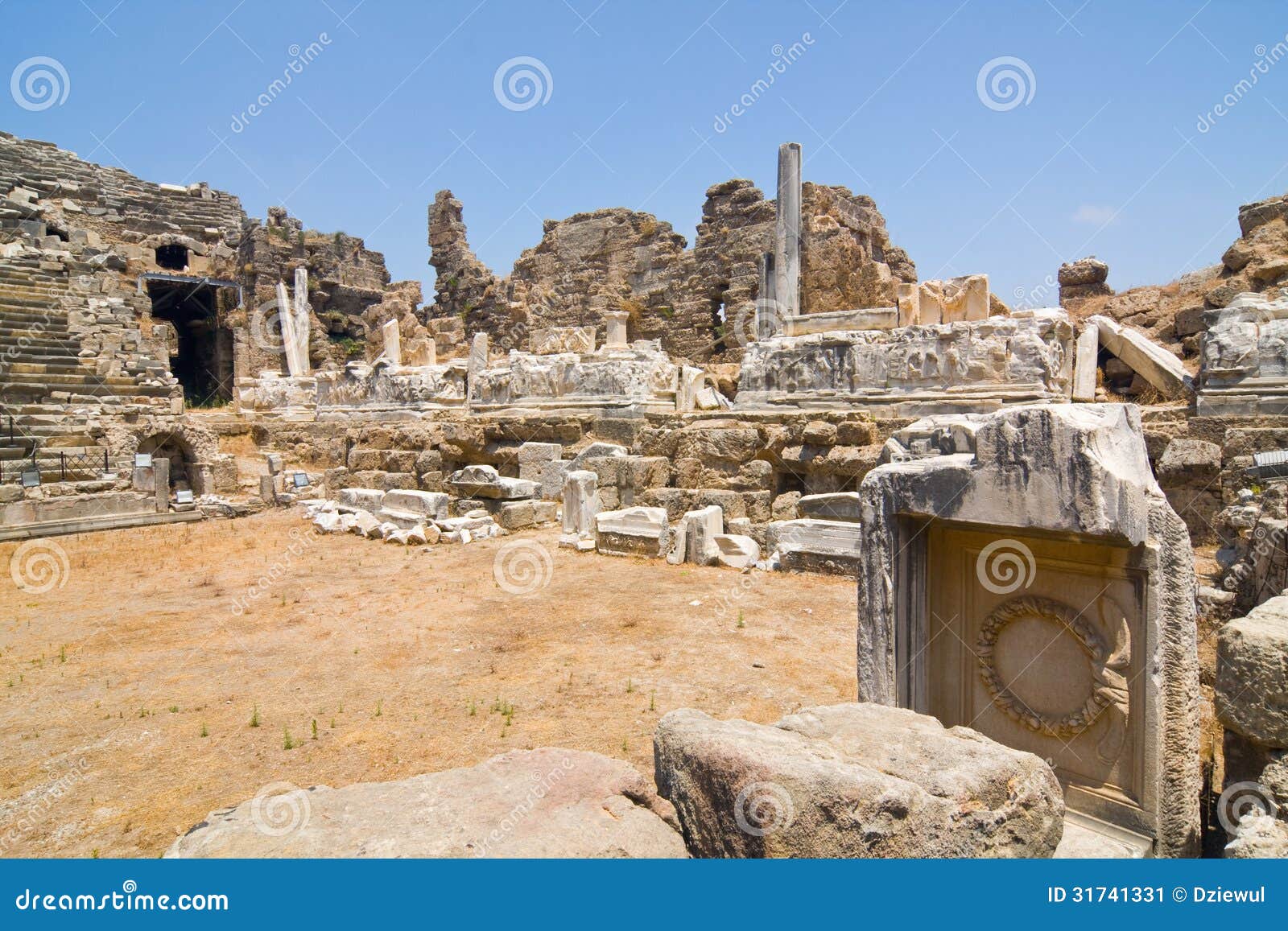 Amphitheater in Side, Turkey Stock Image - Image of columns, acropolis ...