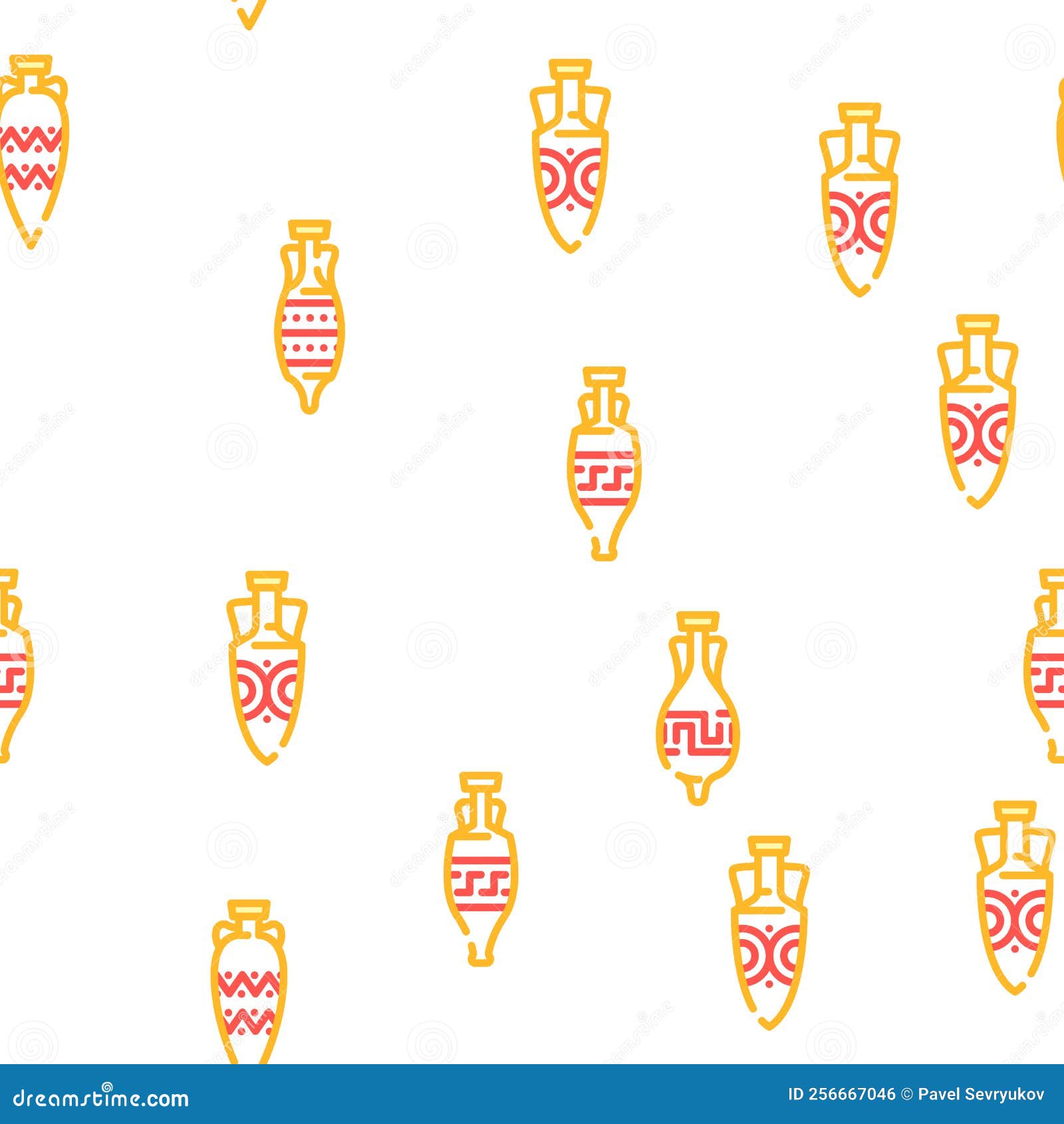 Amphora Seamless Pattern In Vintage Style. Ancient Greek Jugs And ...