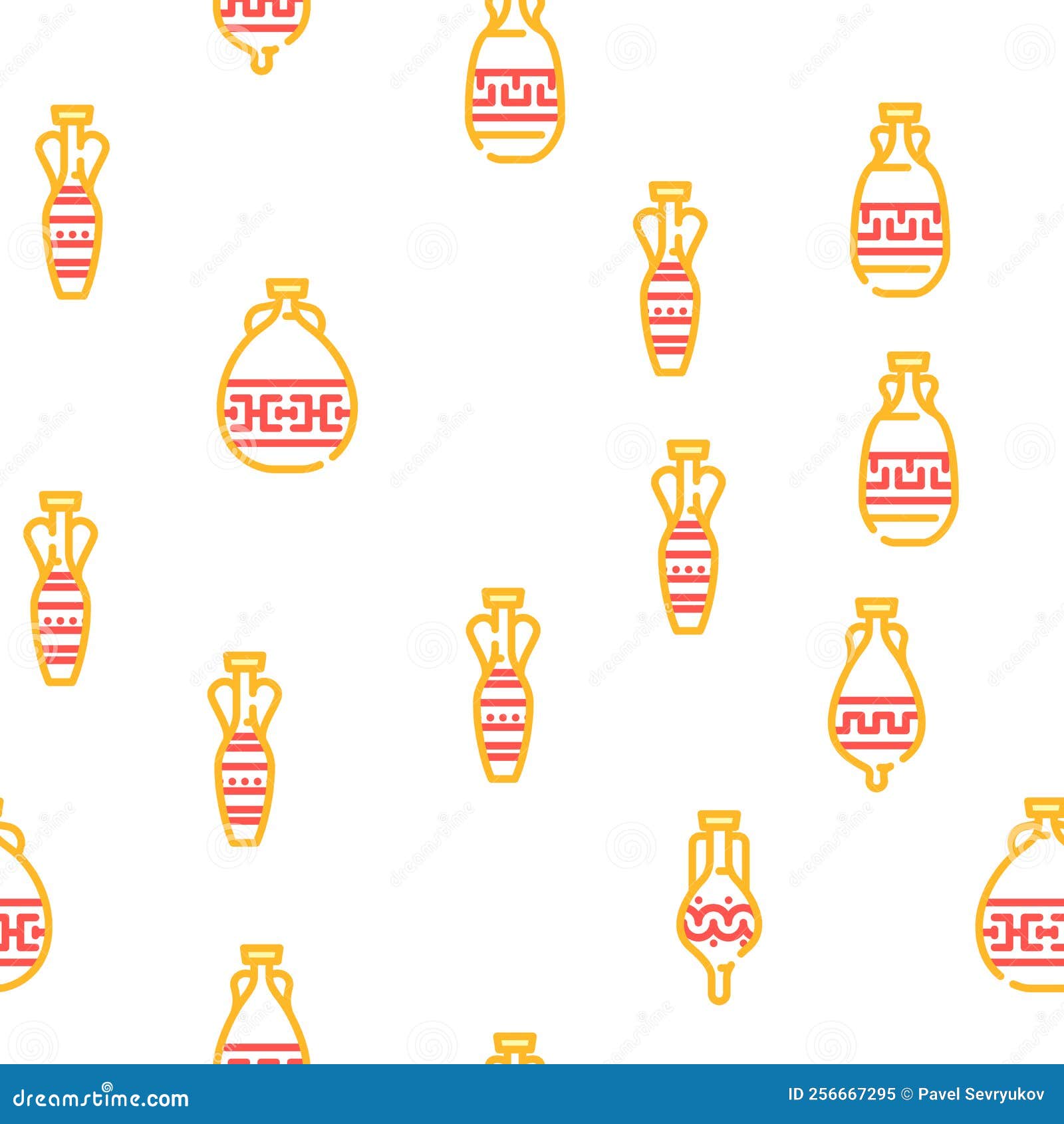 Amphora Seamless Pattern In Vintage Style. Ancient Greek Jugs And ...