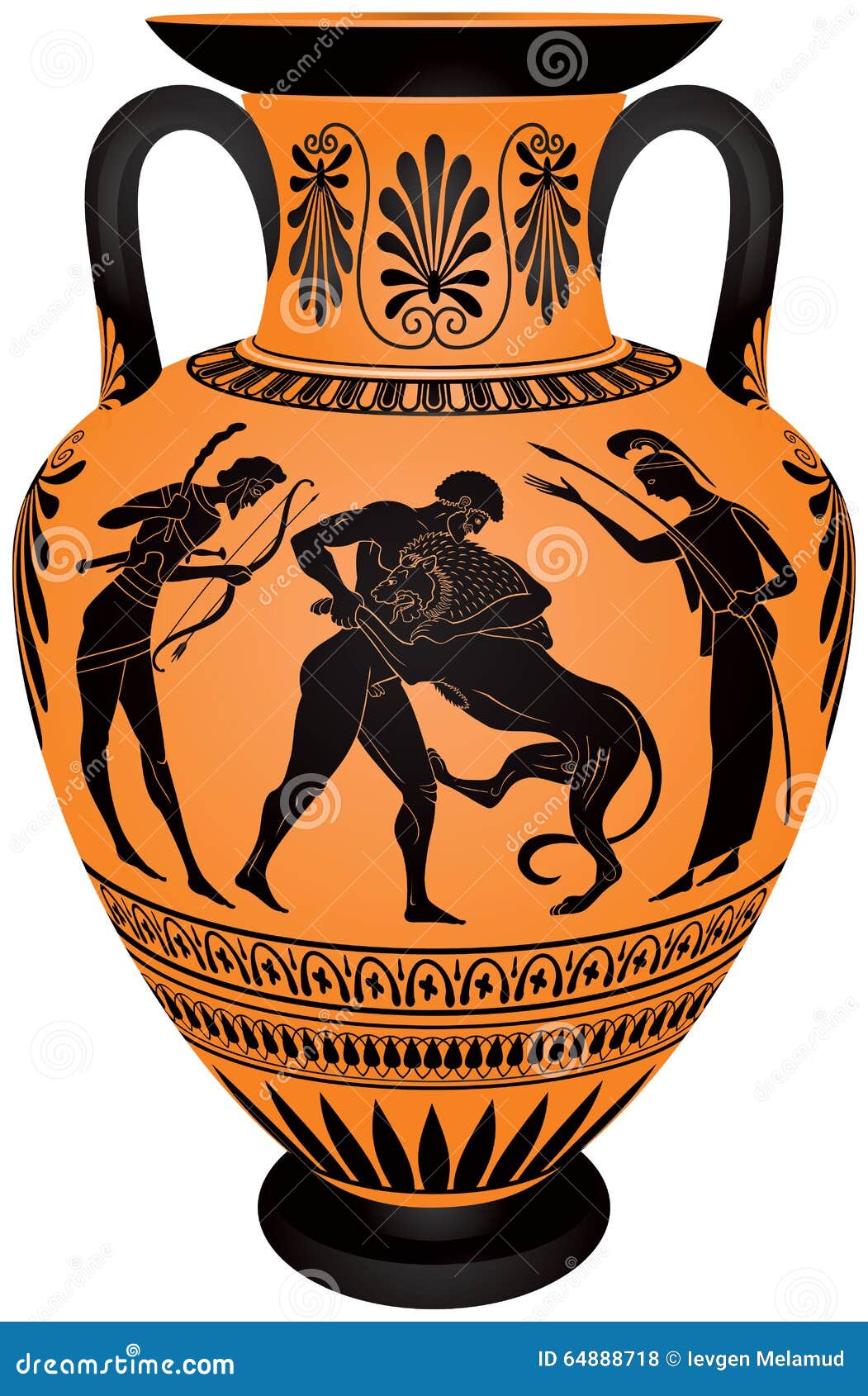 Amphore Hercules Fighting The Nemean Lion Illustration de Vecteur ...