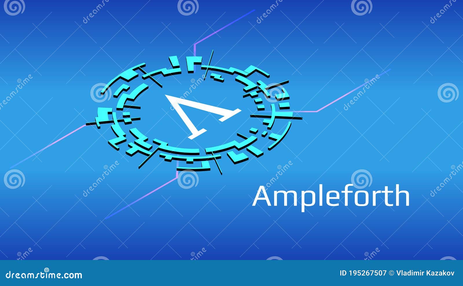 Ampleforth AMPL Isometric Token Symbol of the DeFi Project in Digital Circle on Blue Background ...