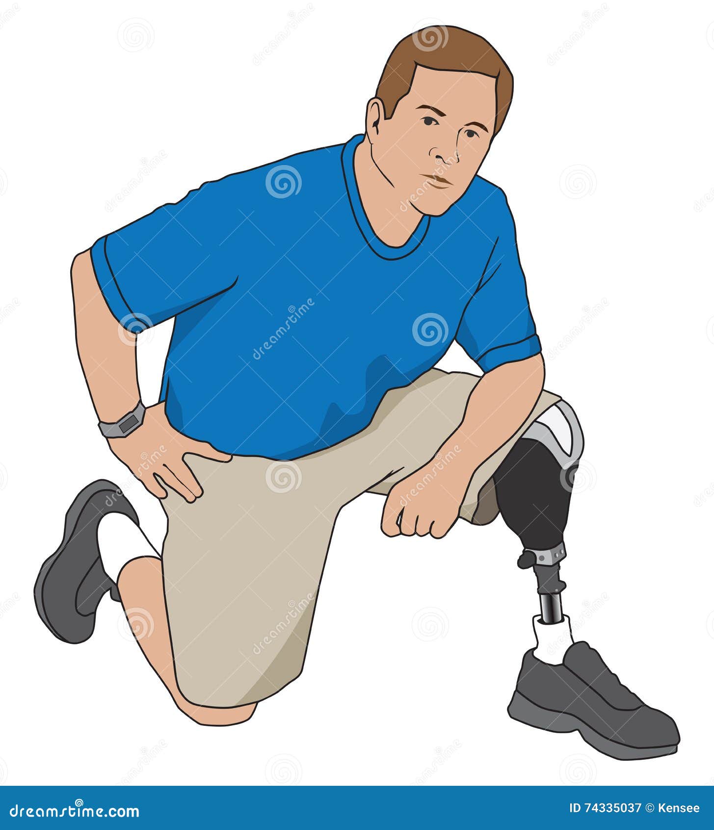 Amputee Kneeling Cartoon Vector | CartoonDealer.com #74335037