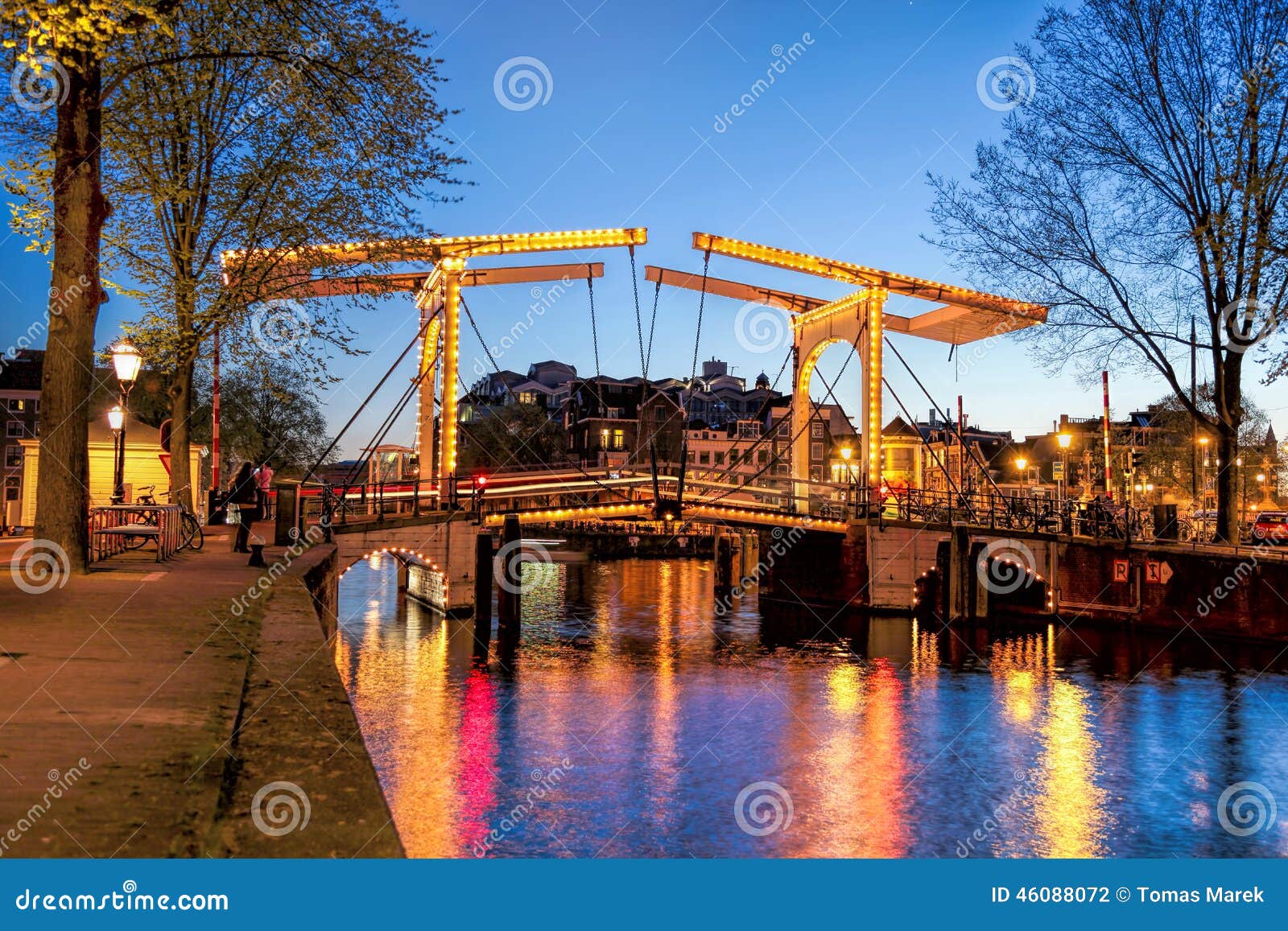 Amsterdam with Bridge in the Evening, Holland Stock Photo - Image of ...