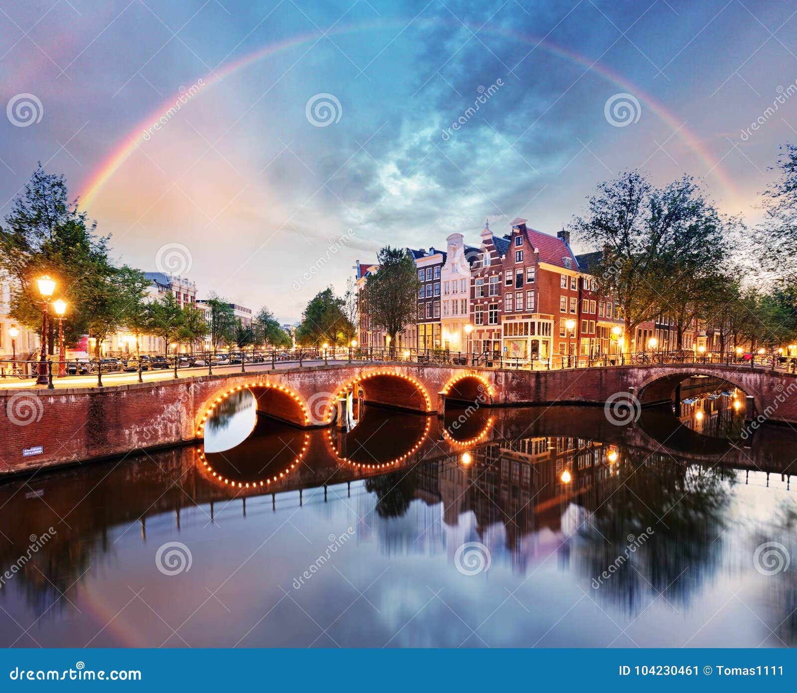 Amsterdam Bridge with Rainbow, Netherlands Stock Image - Image of ...