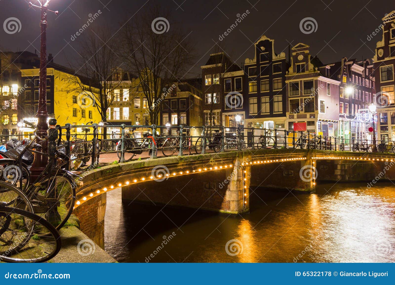 Amsterdam Canal and Bridge at Night Stock Photo - Image of ...