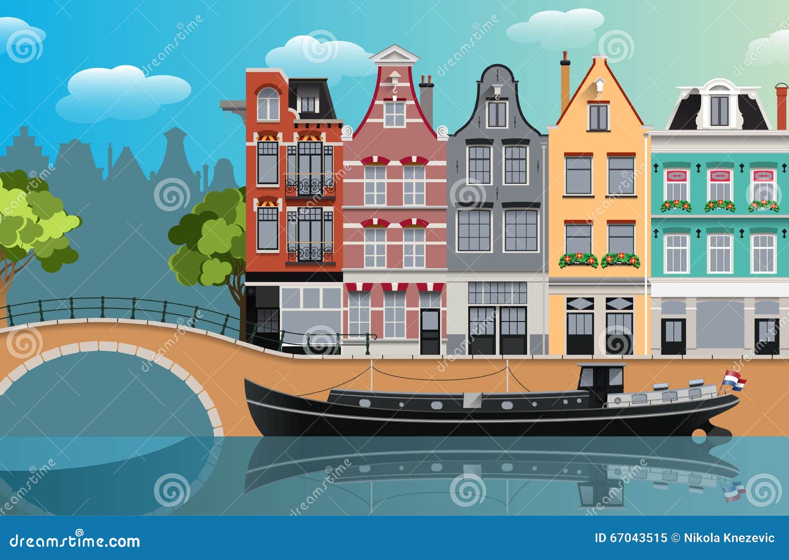 Amsterdam Canal Landscape Stock Illustration | CartoonDealer.com #67043515