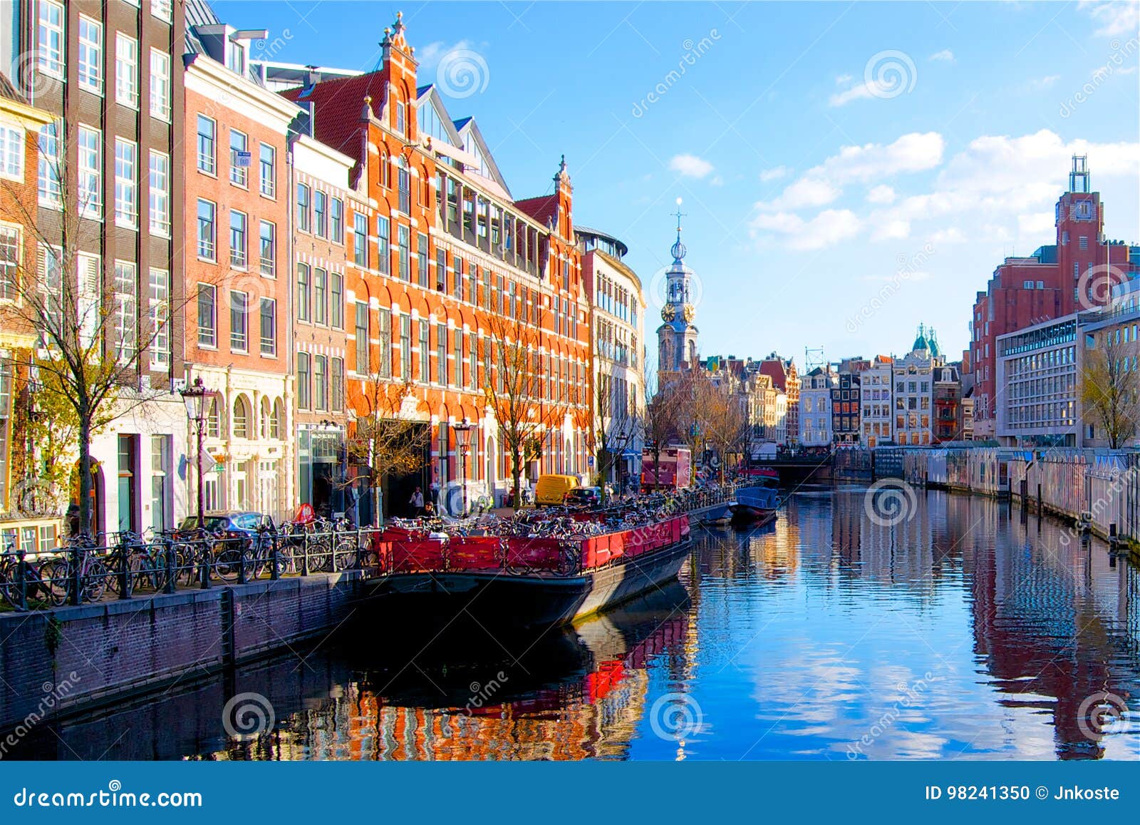 Amsterdam Channel with Ships and Blue Sky Stock Photo - Image of ...
