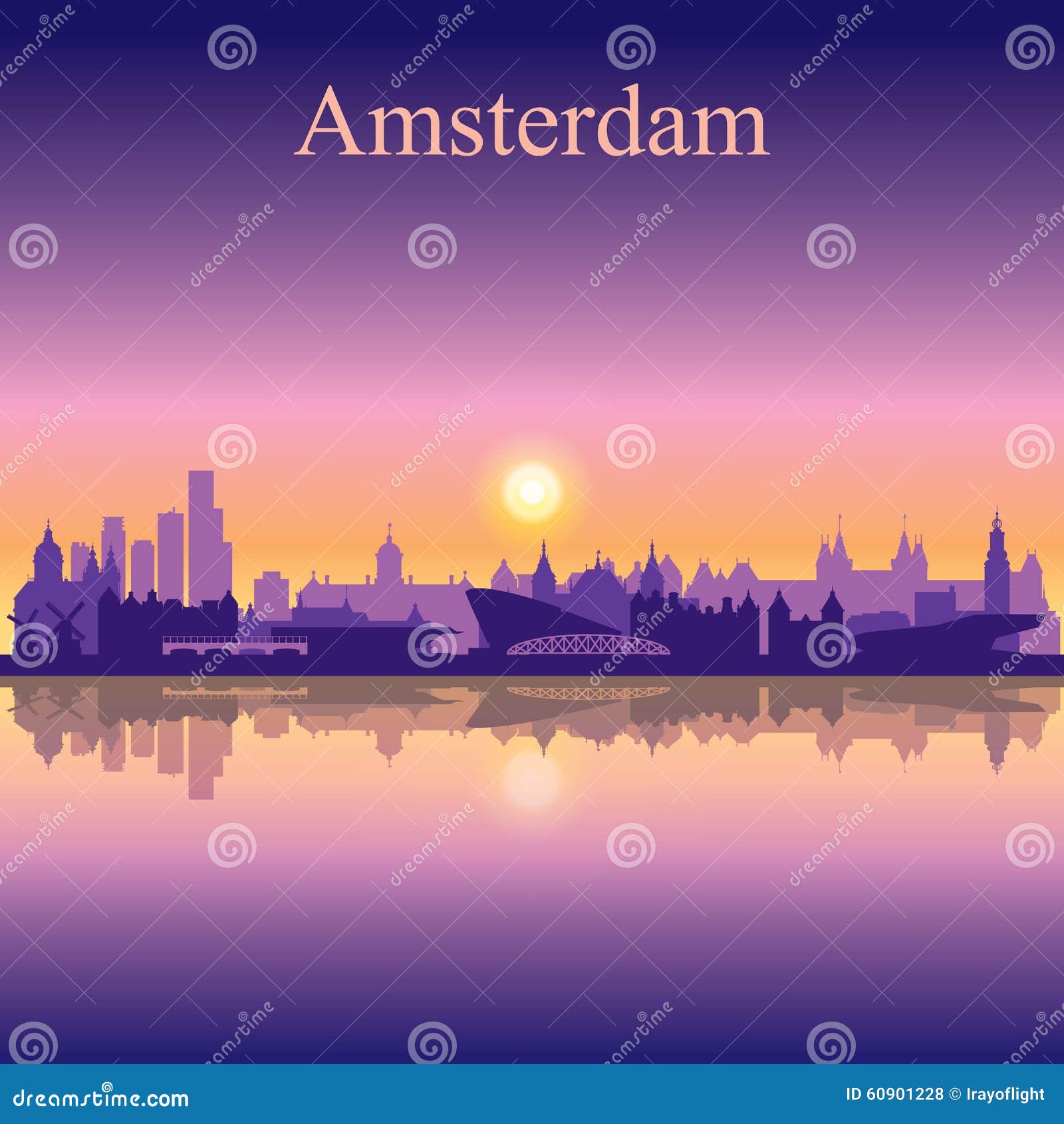 Amsterdam City Skyline Silhouette Vector Illustration | CartoonDealer ...