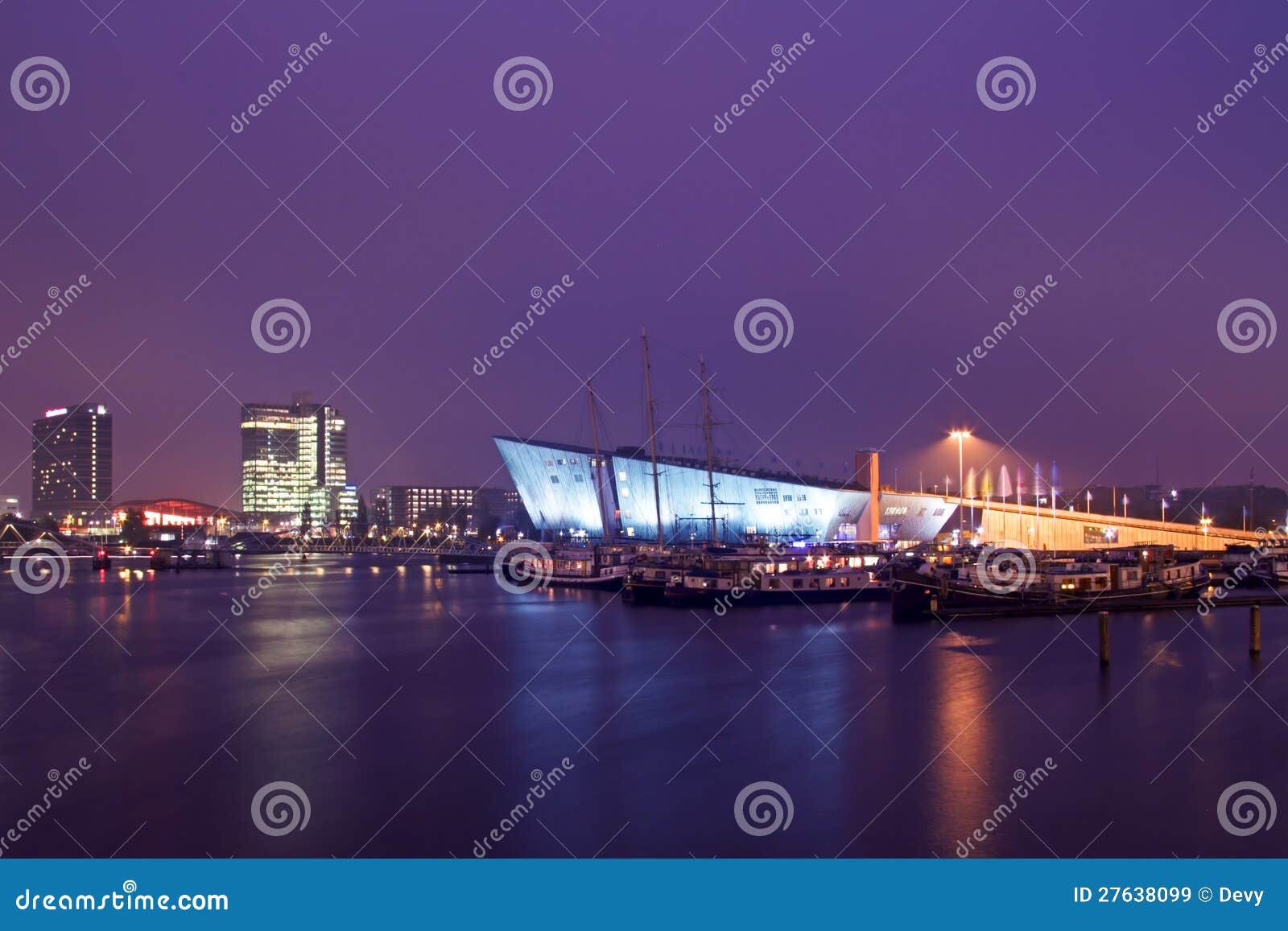 Amsterdam Harbor in Netherlands Stock Image - Image of boats, lights ...
