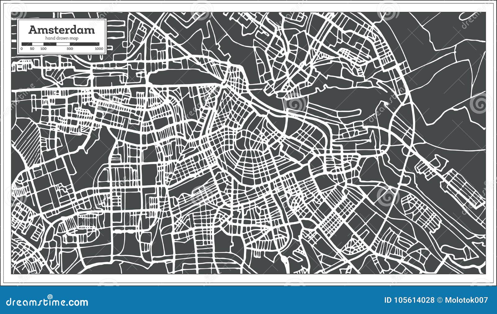 Amsterdam Holland Map In Black And White Color. Cartoon Vector ...