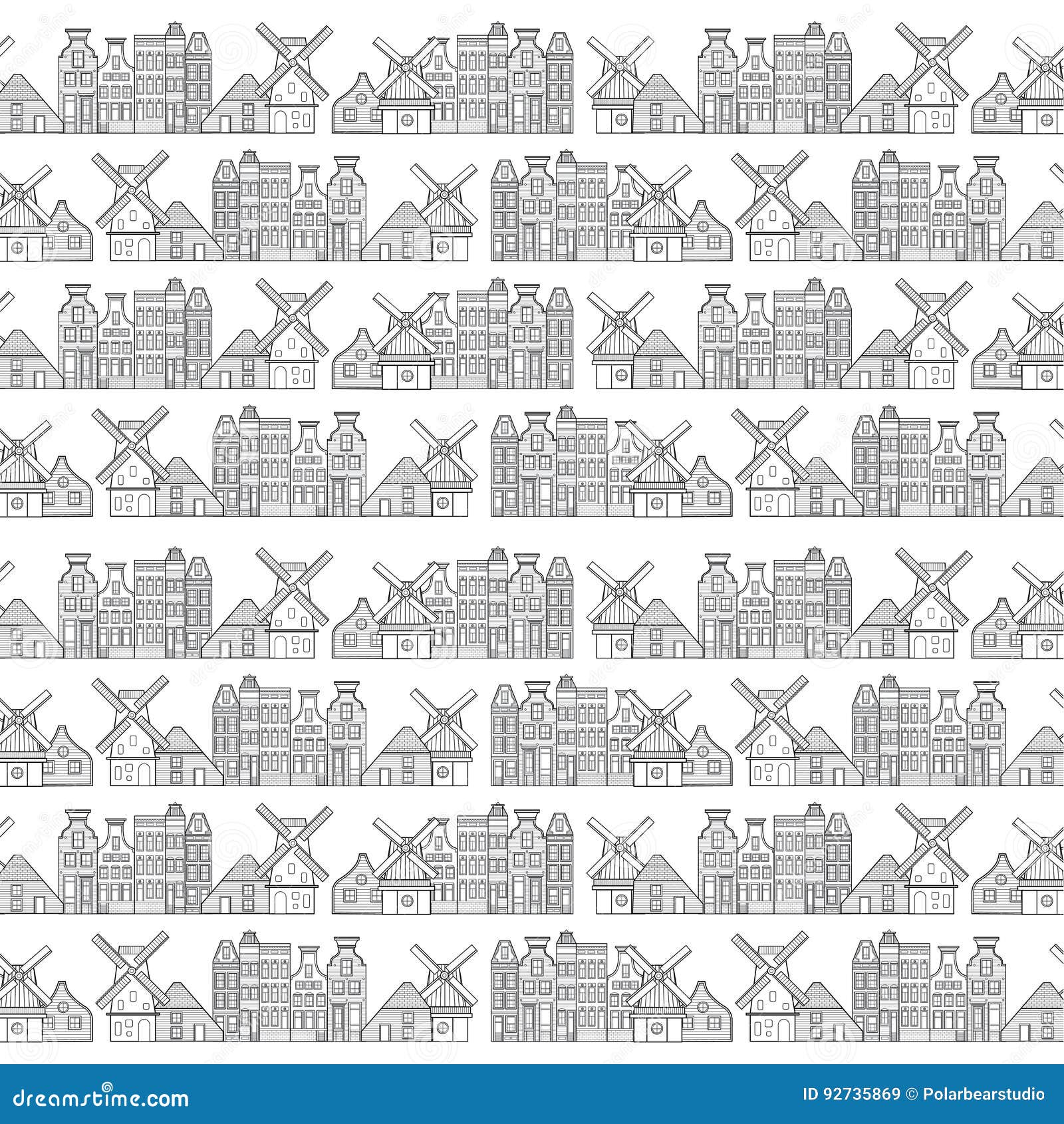 Amsterdam Houses, Windmill and City Pattern Netherlands Stock ...