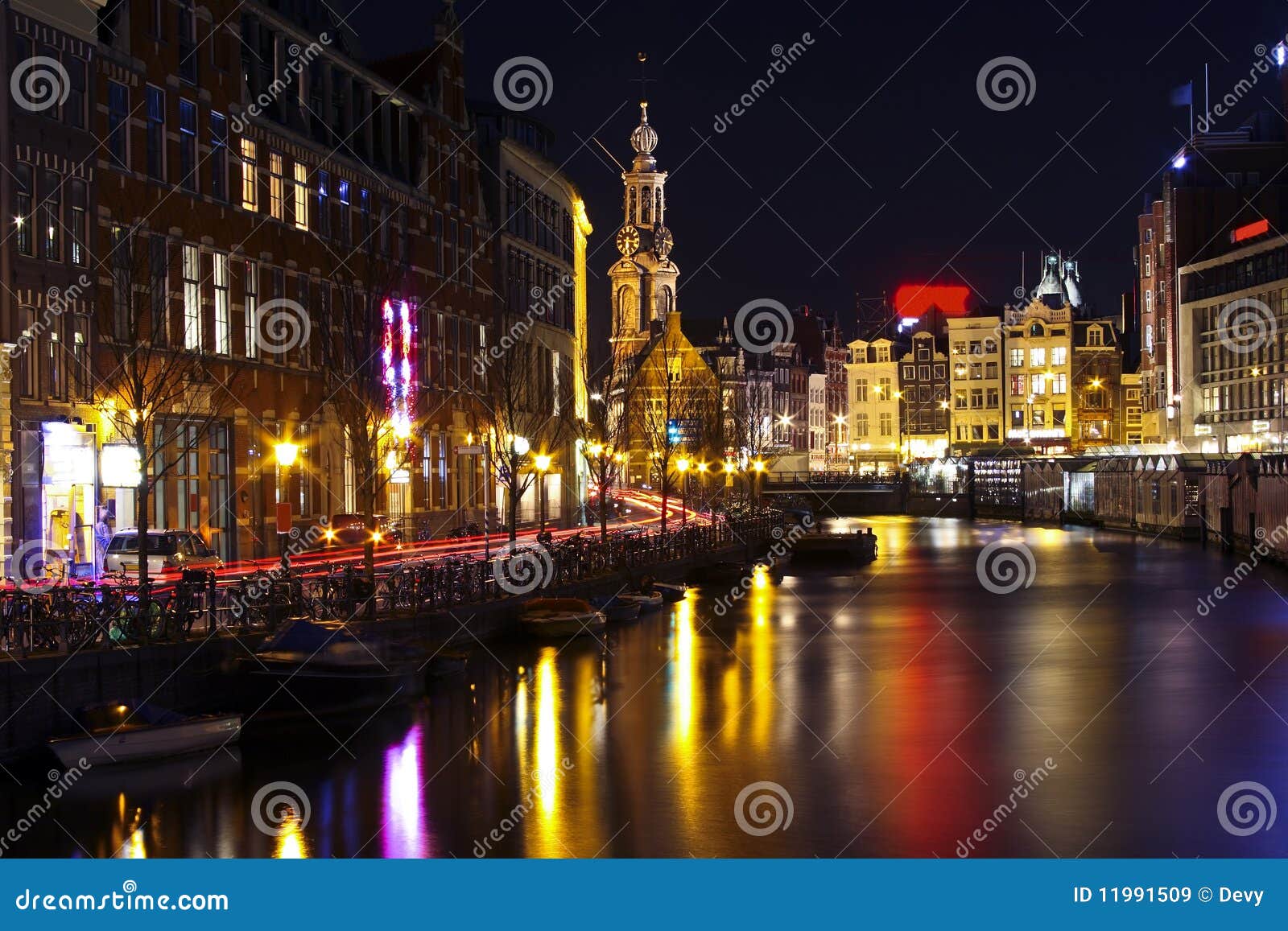 Amsterdam Innercity by Night in Netherlands Stock Image - Image of ...