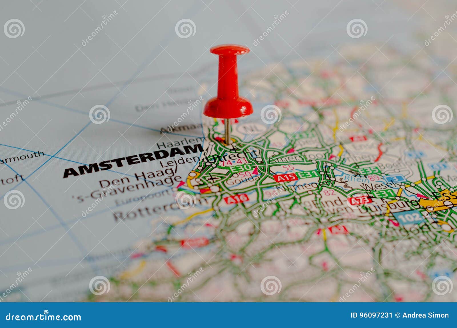 Amsterdam on map stock image. Image of netherlands, push - 96097231