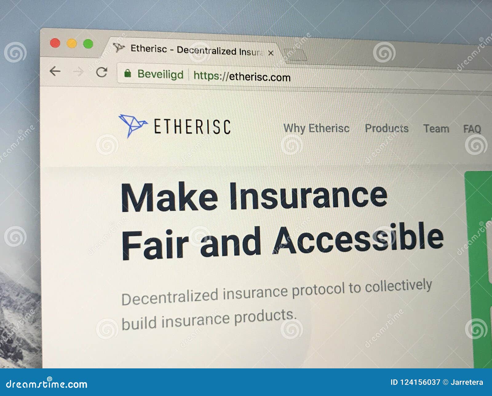 Homepage of etherisc editorial photography. Image of browser - 124156037