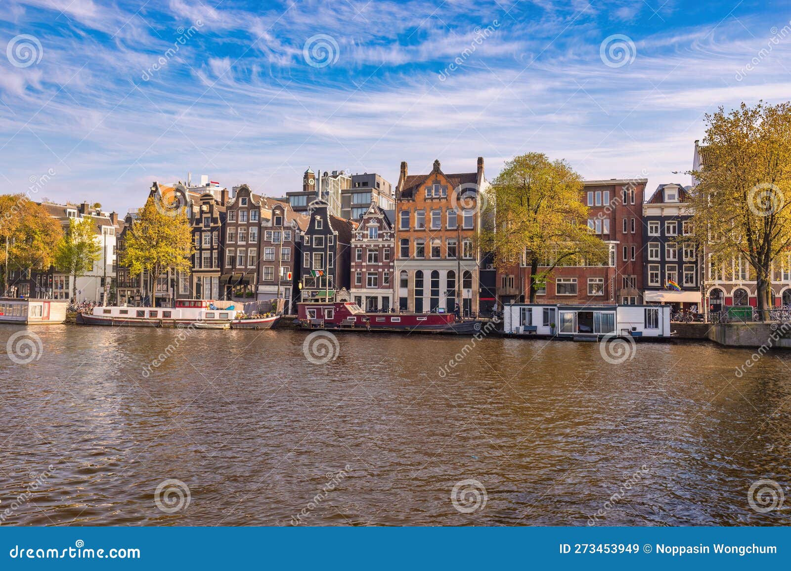 Amsterdam Netherlands City Skyline at Canal Waterfront Stock Image ...