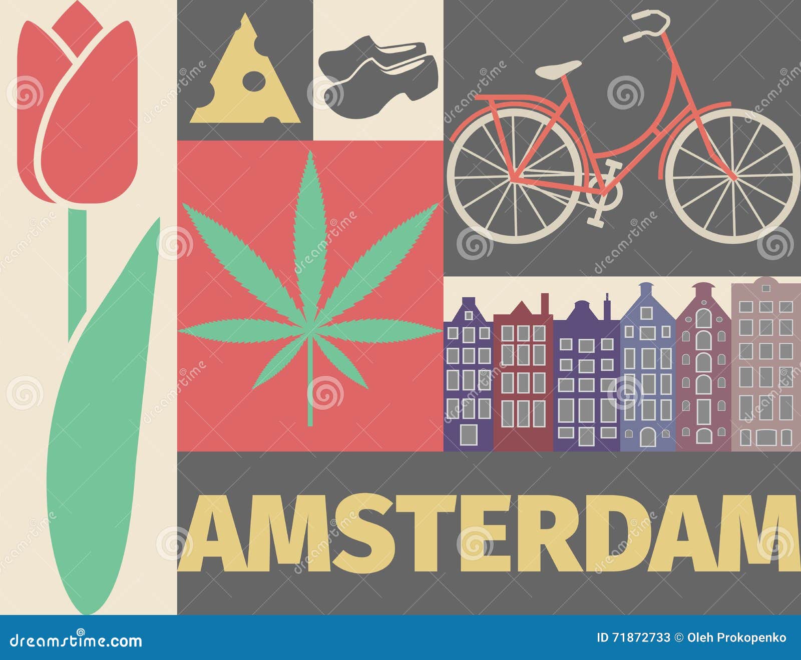 Amsterdam poster. stock illustration. Illustration of isolated - 71872733