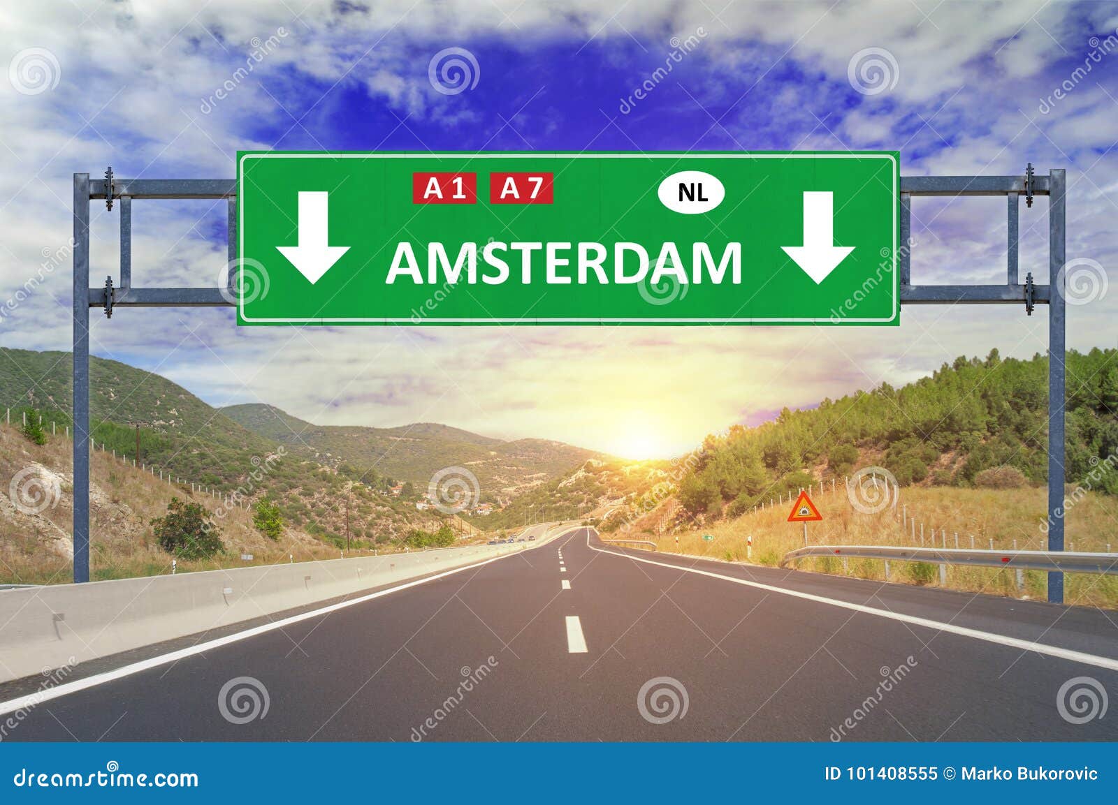 Amsterdam Road Sign on Highway Stock Image - Image of signpost ...