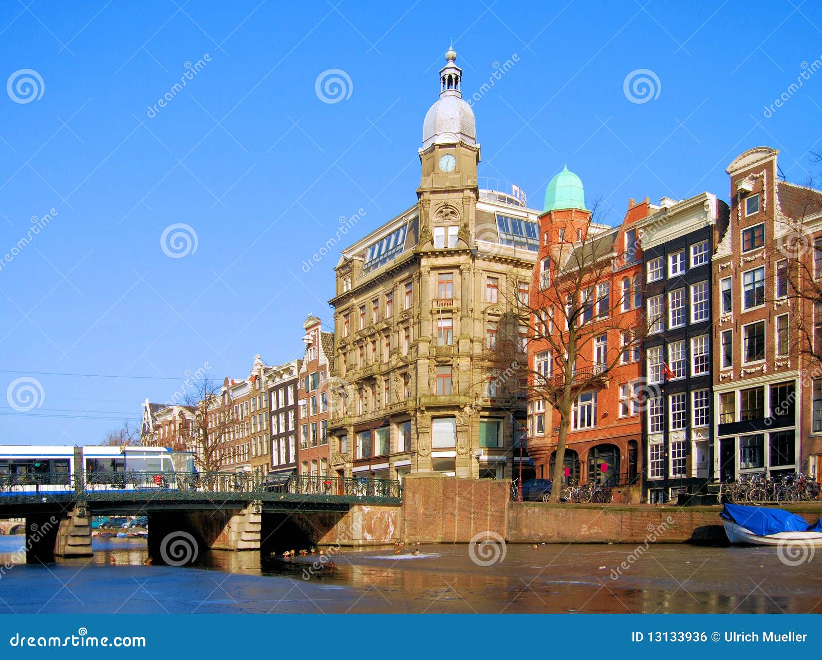 Amsterdam scenery stock photo. Image of tram, dutch, water - 13133936