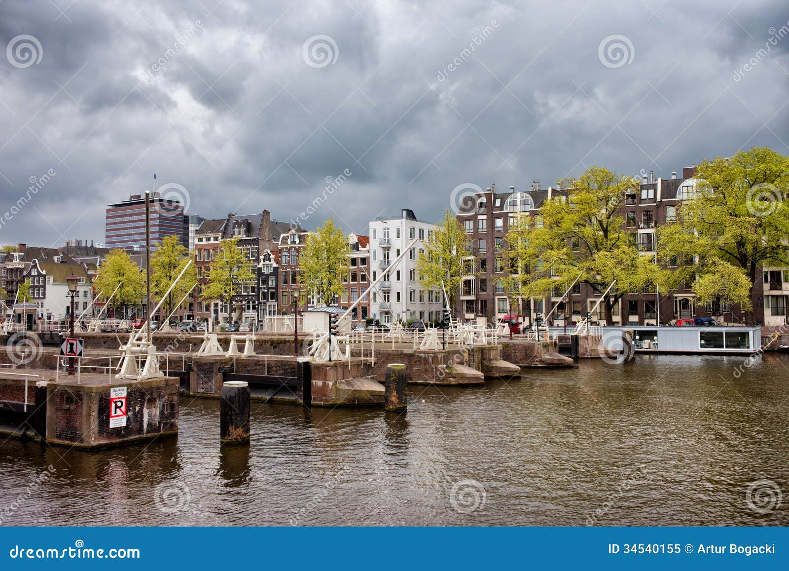 Amsterdam Skyline from the Amstel River Stock Image - Image of europe ...