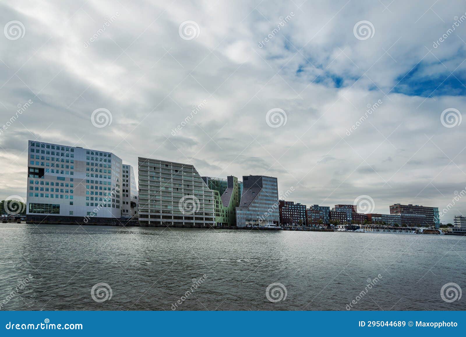 Amsterdam Skyline from IJ River Stock Image - Image of business ...