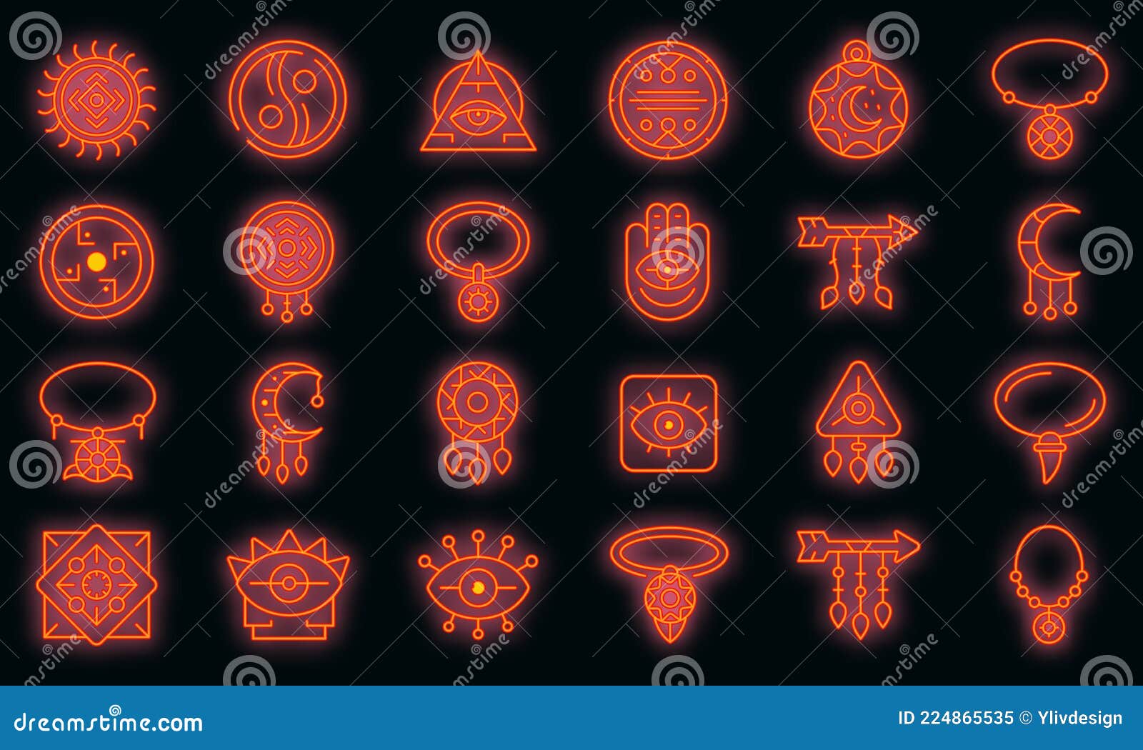 Amulet Icons Set Vector Neon Stock Vector - Illustration of icons ...