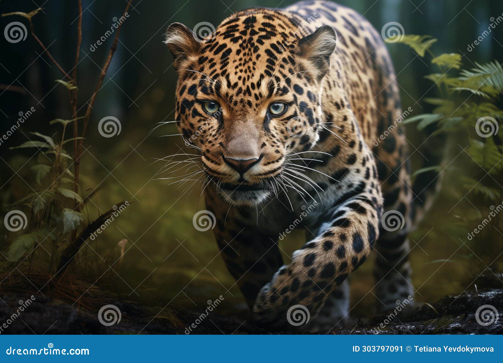 Amur Leopard in the Forest. Wildlife Scene Stock Illustration ...