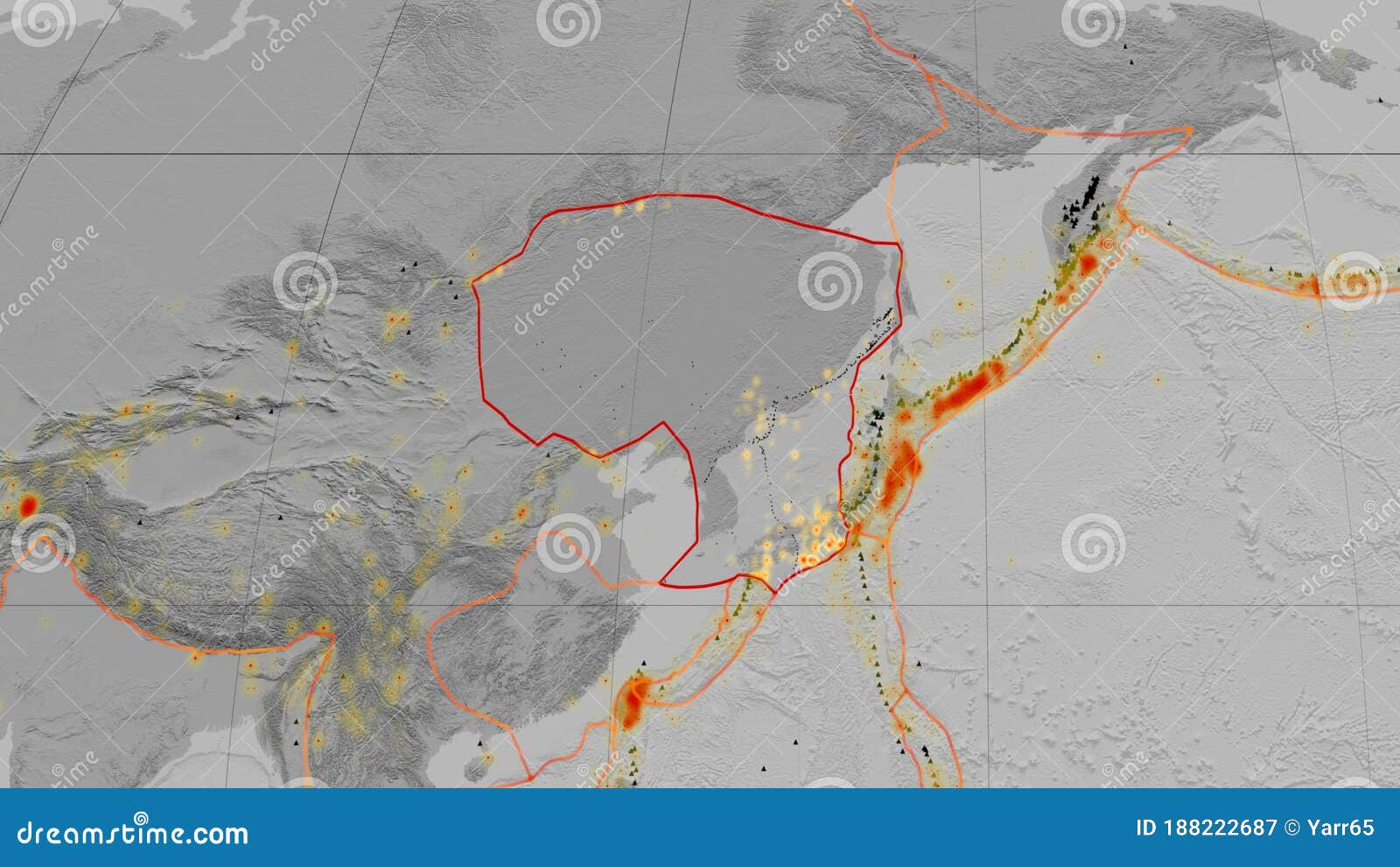 Amur Plate Outlined, Kavrayskiy Projection - Grayscale Stock ...