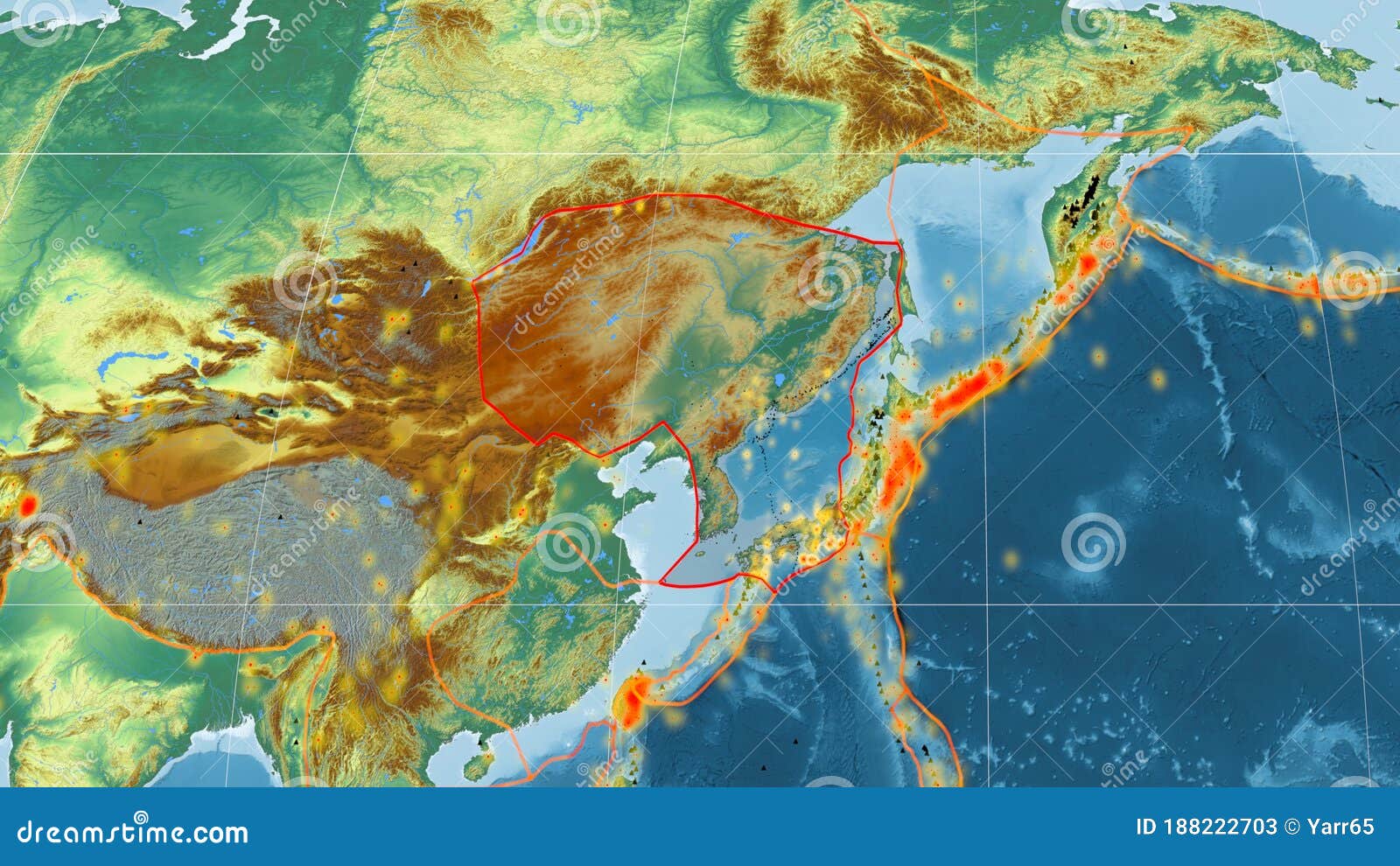 Amur Plate Outlined, Kavrayskiy Projection - Relief Stock Illustration ...