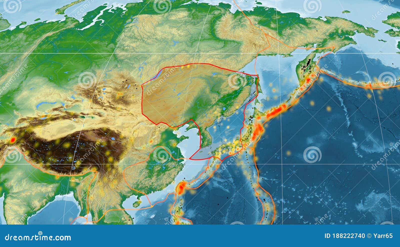 Amur Plate Outlined, Mollweide Projection - Physical Stock Illustration ...