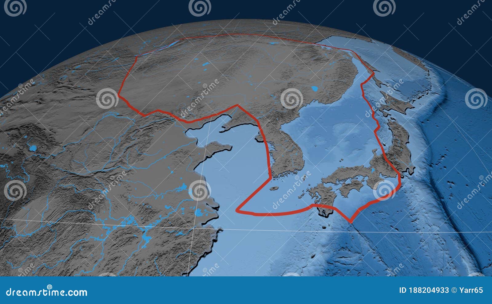 Amur Plate Outlined - Topo and Bathy Stock Illustration - Illustration ...