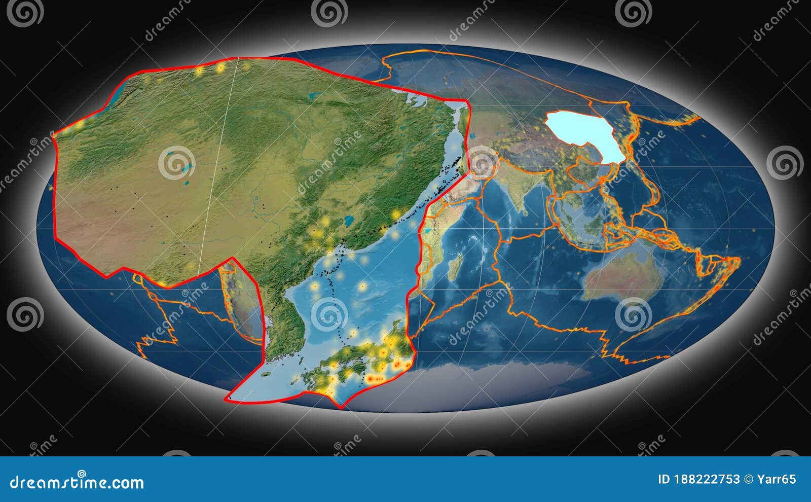 Amur Plate Presented, Mollweide Projection - Topographic Stock ...