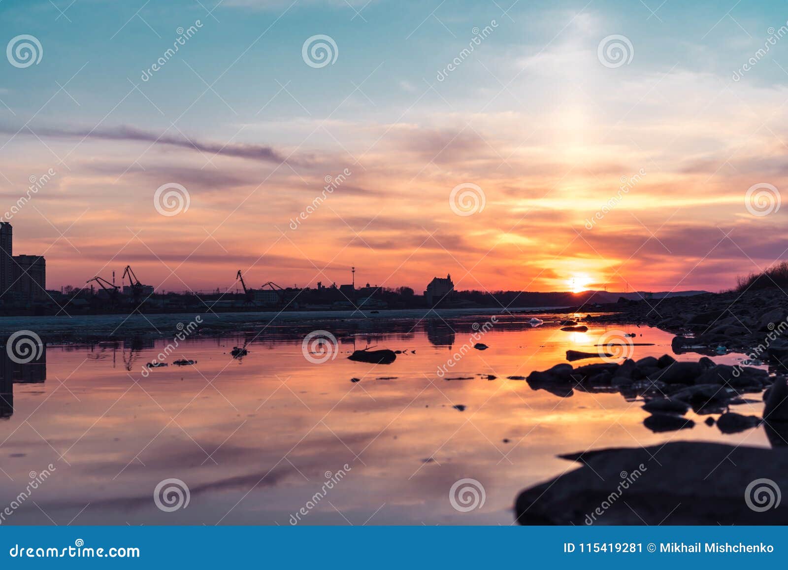 Amur river at sunset stock image. Image of urban, blagoveshchenk ...