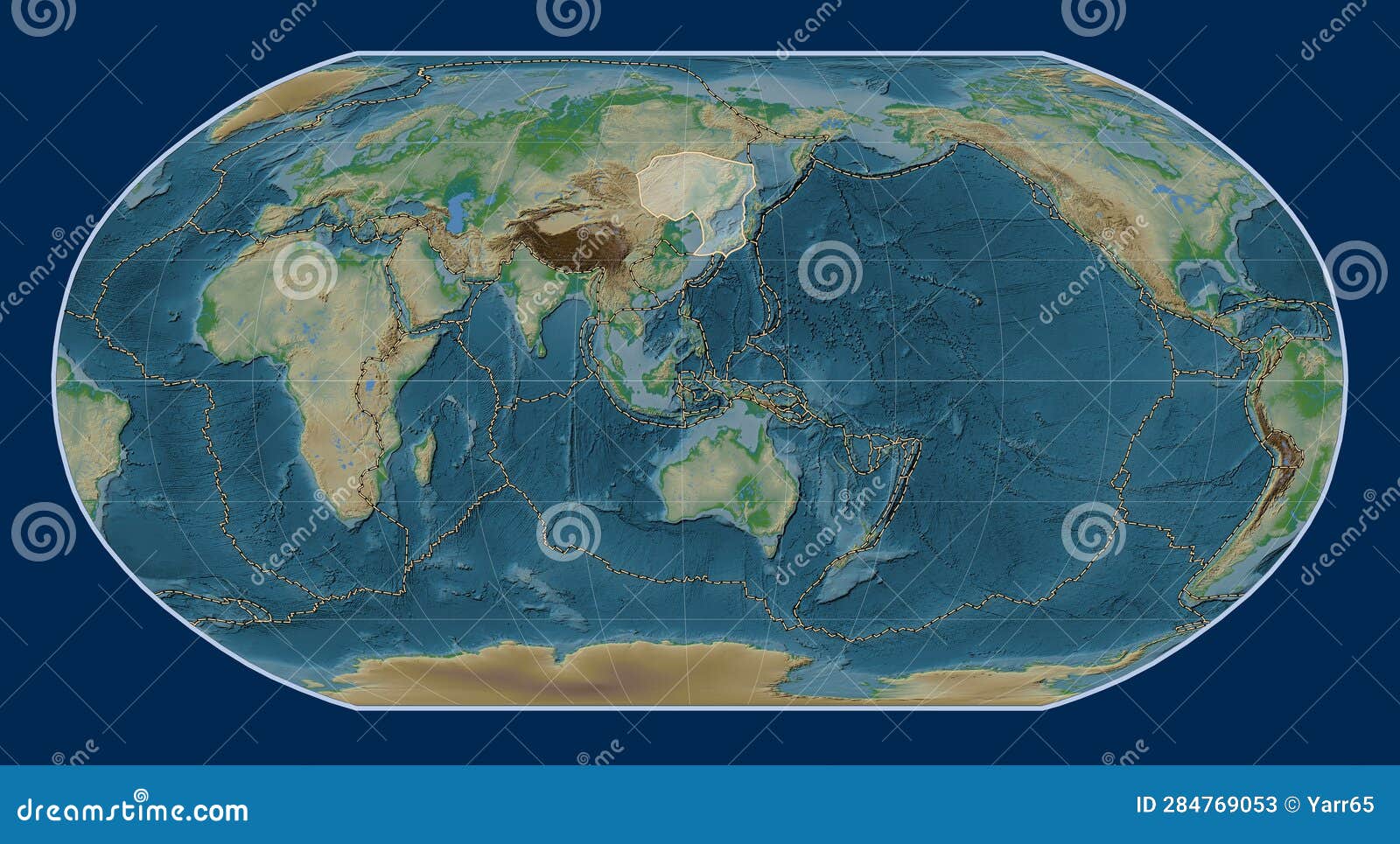 Amur Tectonic Plate. Physical. Robinson. Boundaries Stock Illustration ...